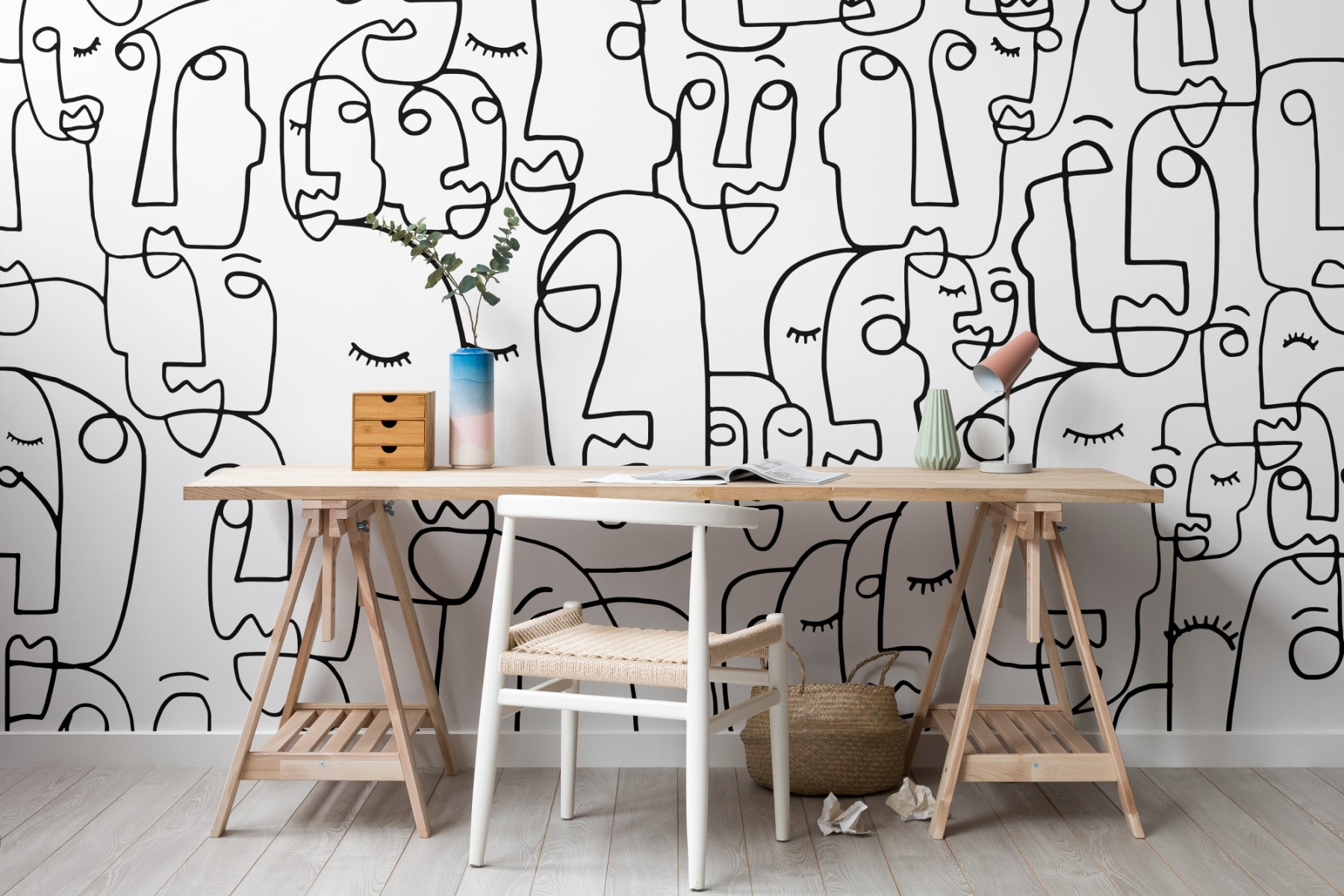 Large Face Line Drawing Wall Mural - Hovia