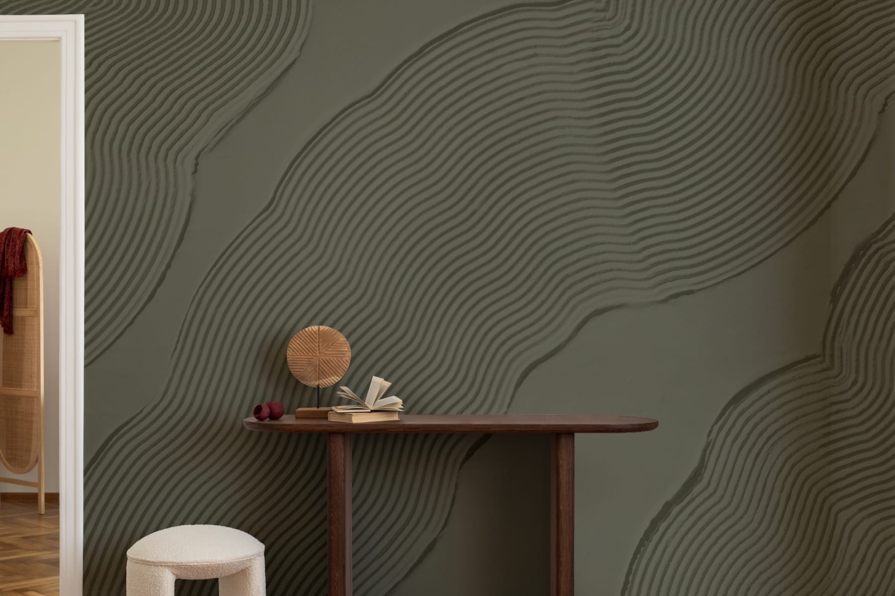 Green Sculpted Abstract Lines Mural - Hovia