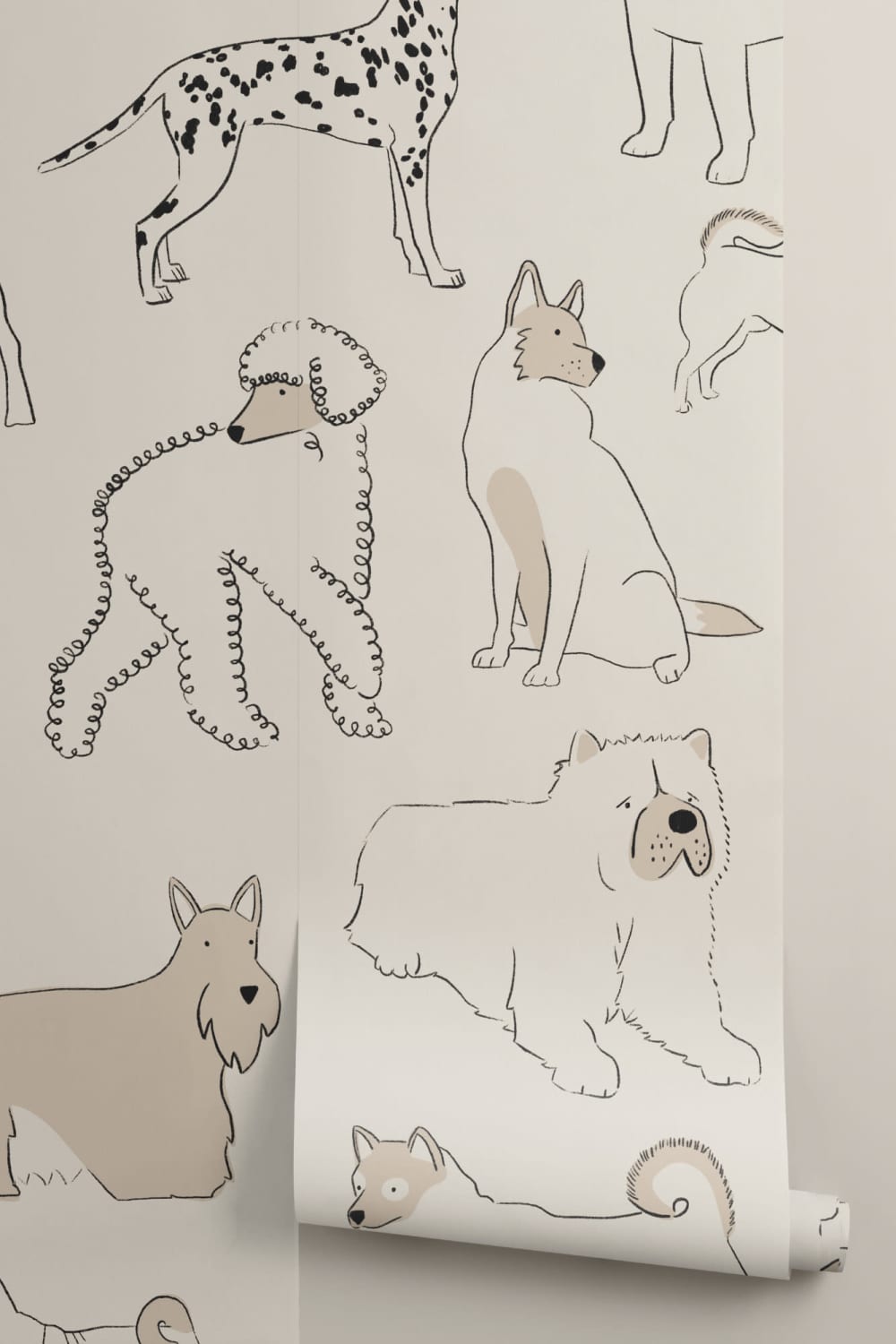 Neutral Color Bulldog & Sausage Dog Pattern Wallpaper Mural - Hovia