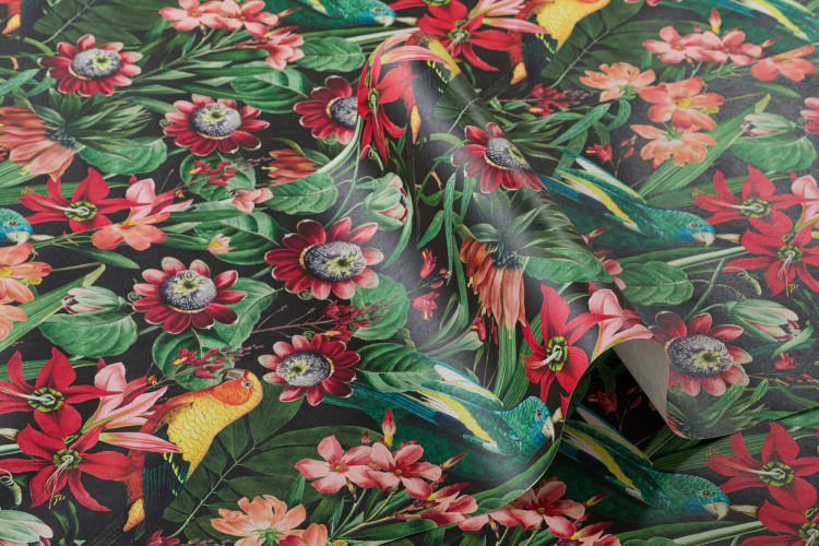 Print Med Tropiske Blomster 100% Hør Trykt Med Tropiske Palmer Til
