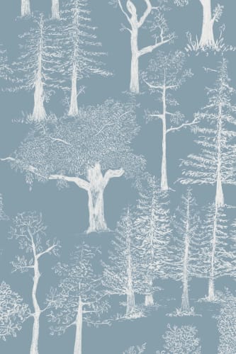 Blue Illustrated Traditional Forest Wallpaper - Hovia