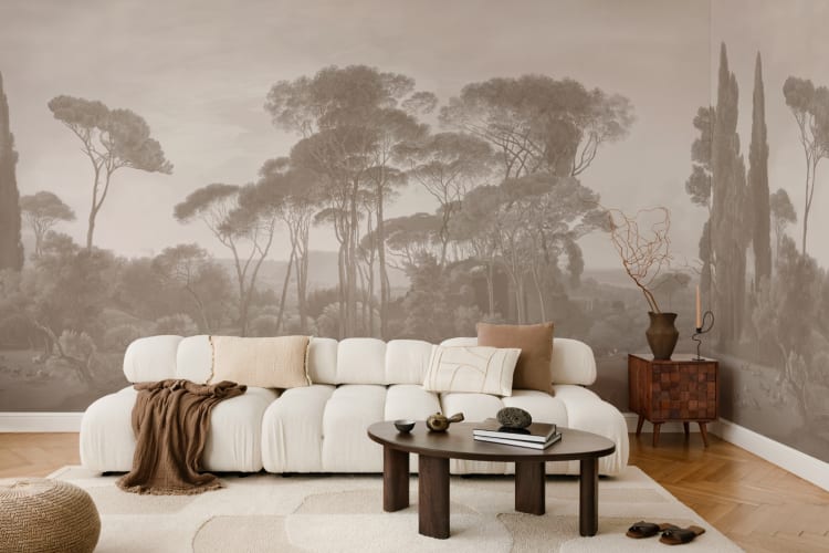 Beige Tivoli Forest Landscape Painting Mural - Hovia