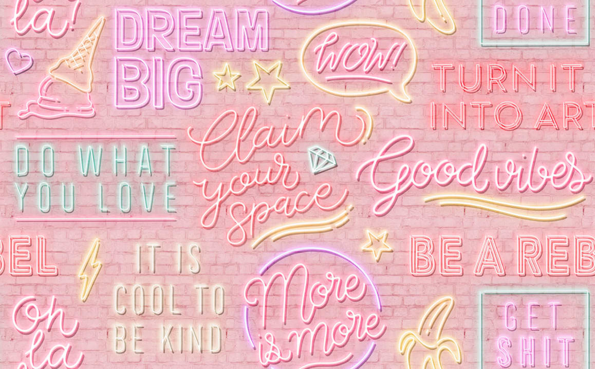Neon Vibes Pink Bricks - Wallpaper | Rebel Walls