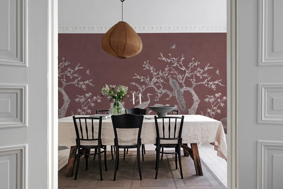 Chinoiserie Blossom Raspberry Red - Wallpaper | Rebel Walls