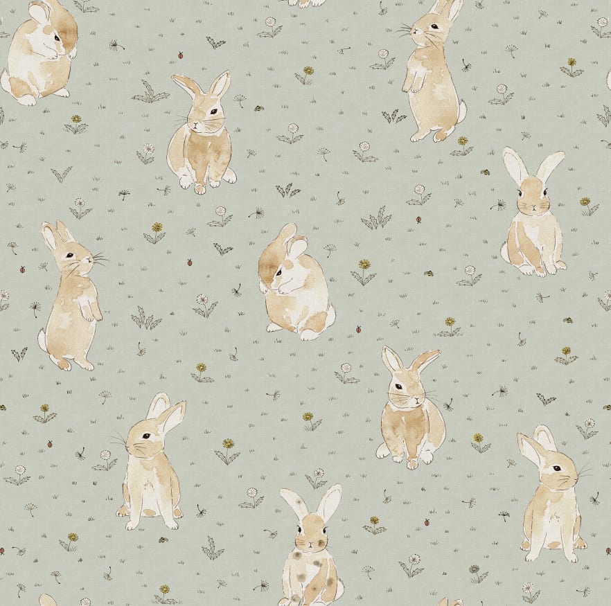 Bunny Field Mint - Wallpaper | Rebel Walls