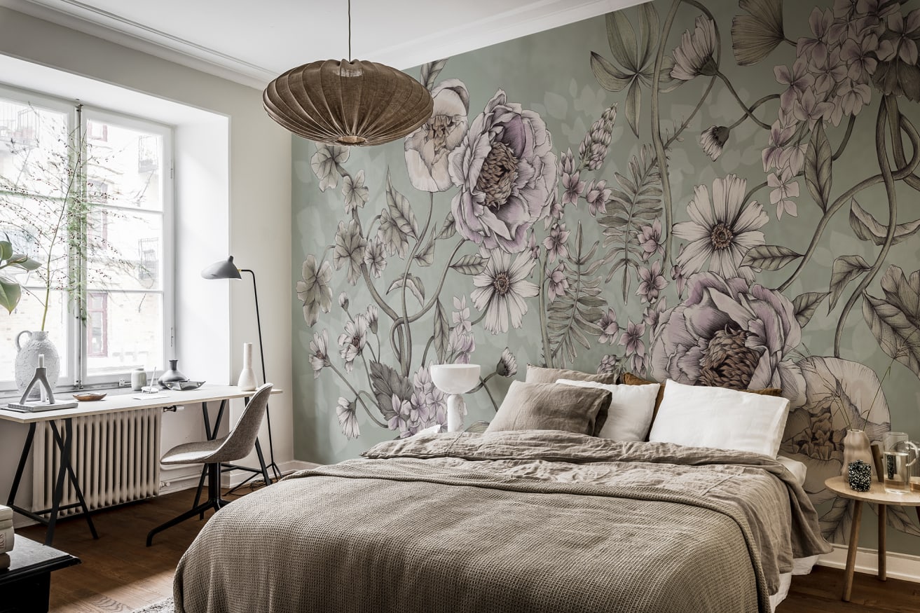 Spring Flower, Green - Wallpaper | Rebel Walls