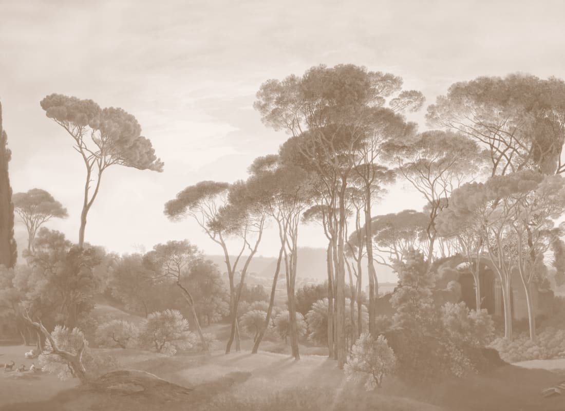 Beige Tivoli Forest Landscape Painting Mural - Hovia