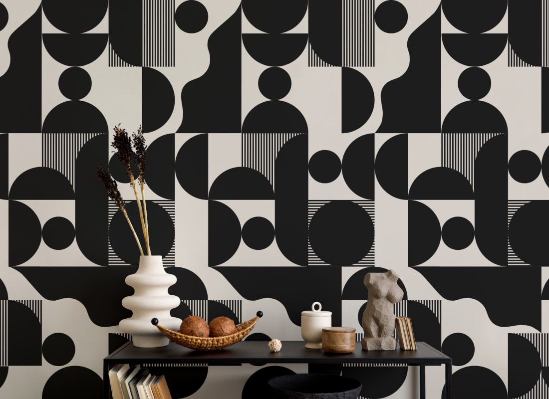 Black Modern Geometric Shapes Wallpaper - Hovia