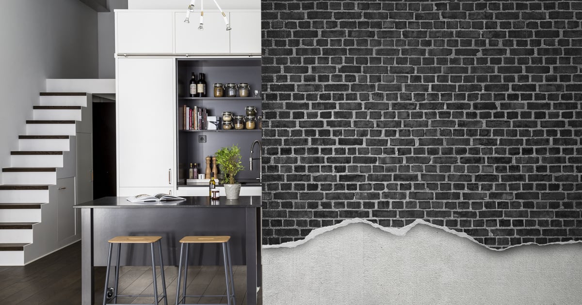 Well-Worn Brick Wall, Black - Rebel Walls