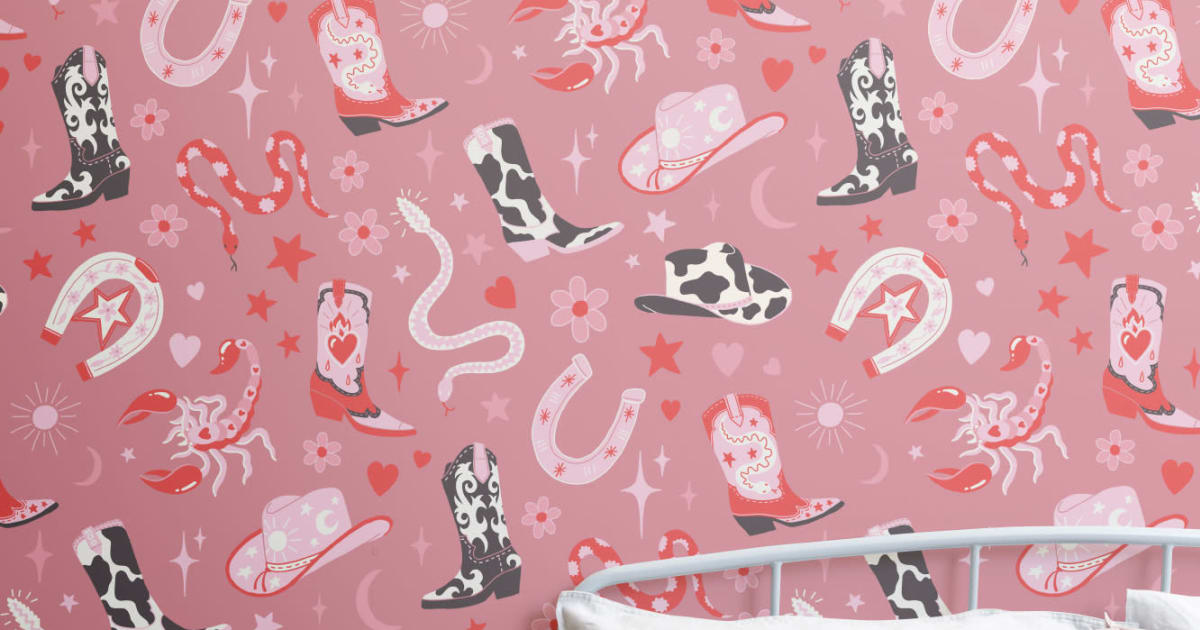 Dark Pink Western Motif Wallpaper - Hovia