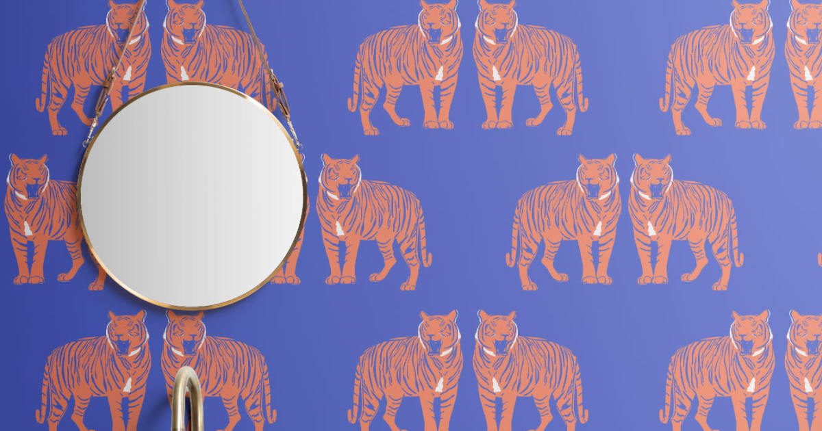 Blue Big Cat Tiger Roar Pattern Wallpaper - Hovia
