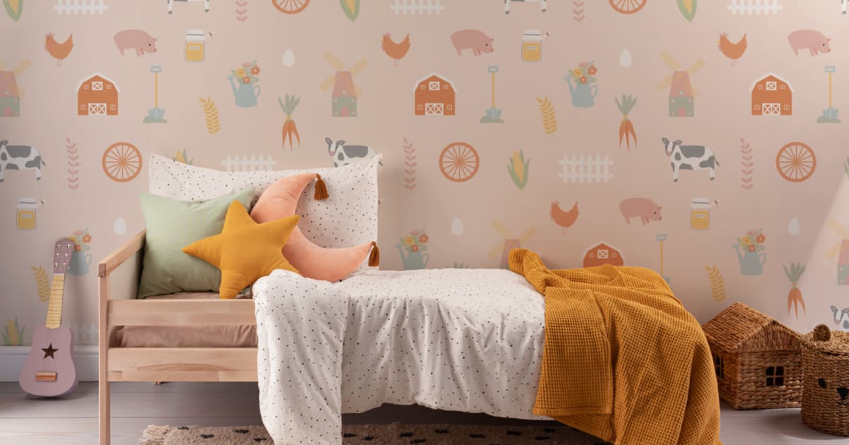 Barnyard Farm Animal Pattern Wallpaper Mural - Hovia