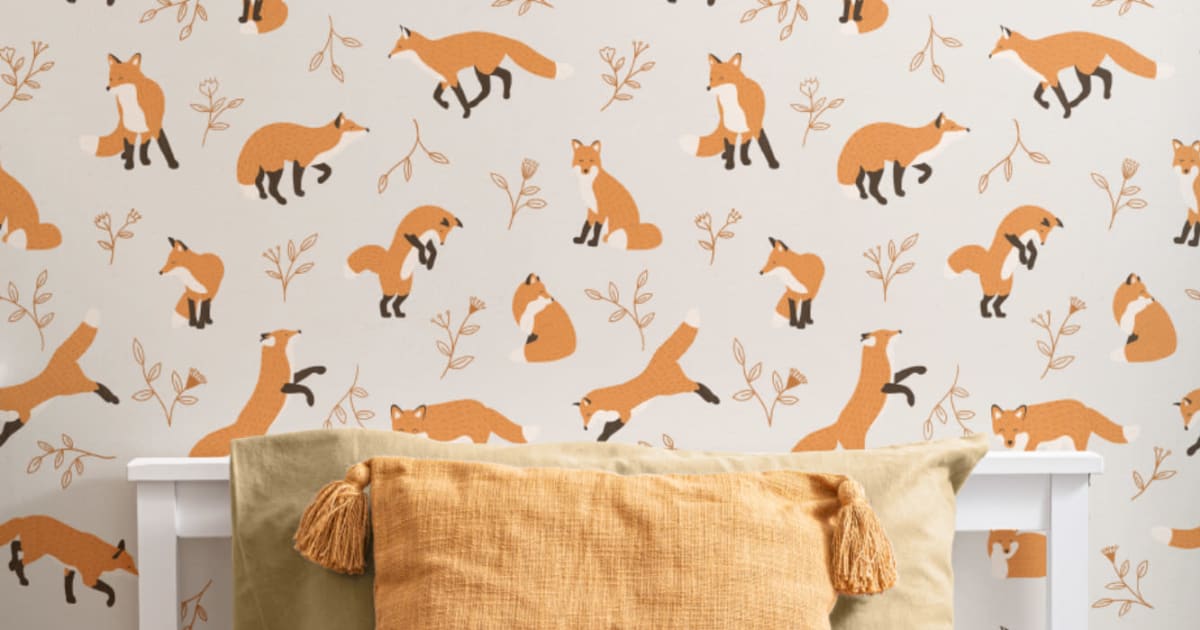 Orange Fox Pattern Wallpaper - Hovia