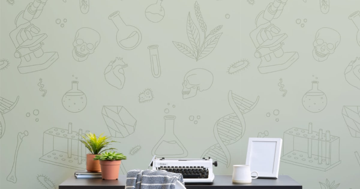 Green Biology & Chemistry Stem Pattern Wallpaper Mural - Hovia