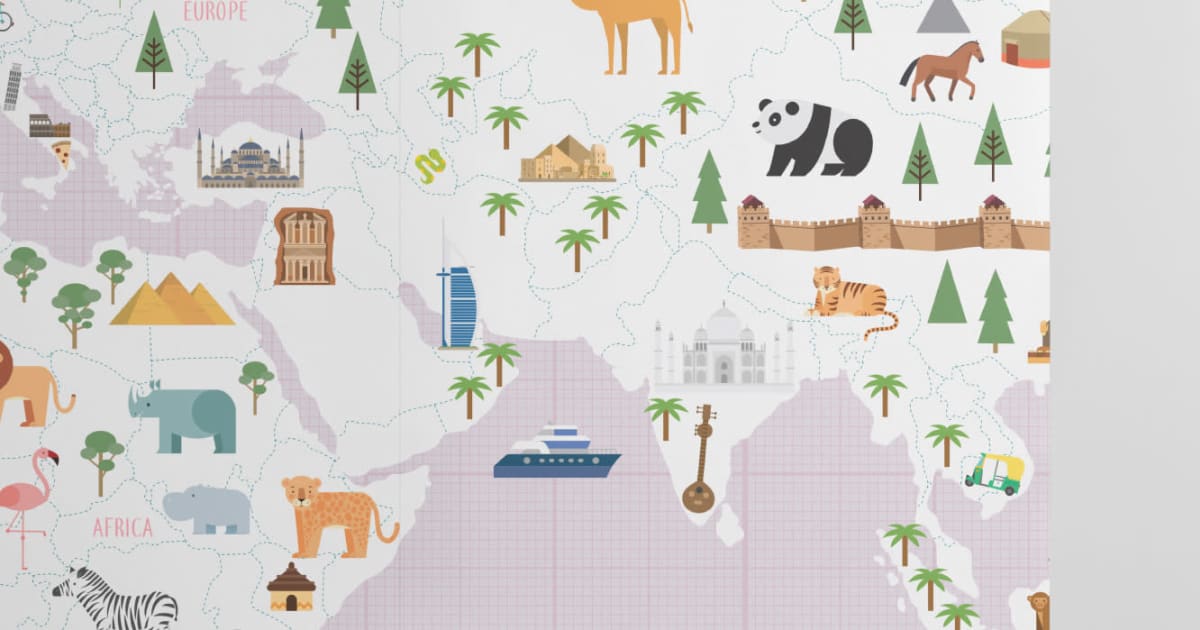 Cartoon Pink Grid Paper Map Wallpaper Mural - Hovia