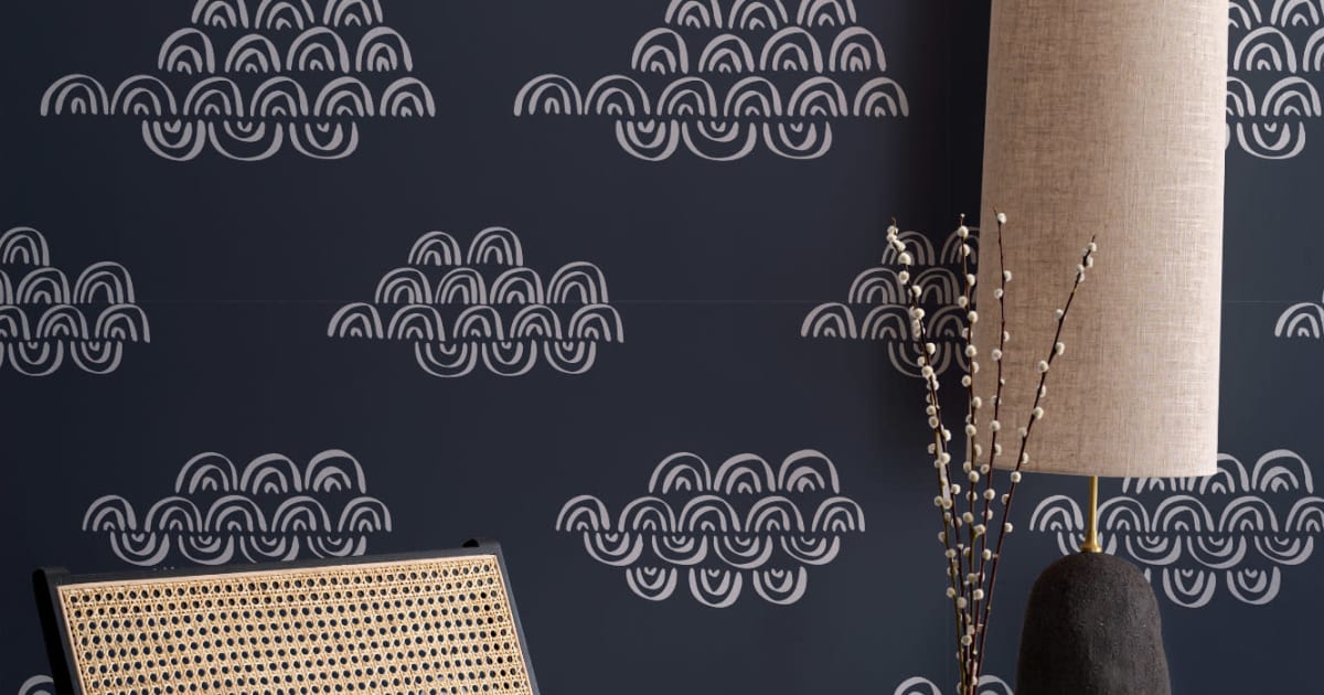 Navy Blue Japanese Clouds Pattern Wallpaper - Hovia