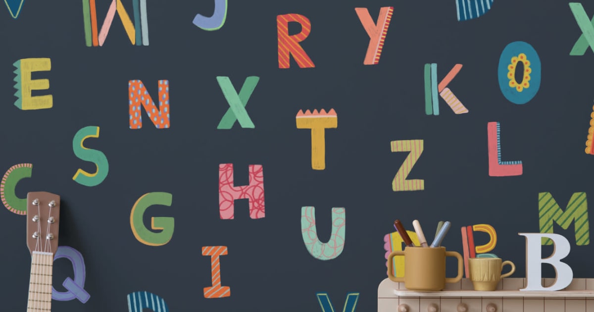Navy Colorful Kids Alphabet Wallpaper - Hovia