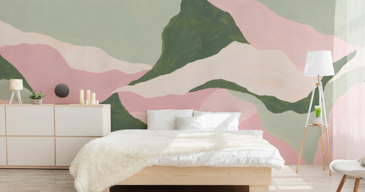 Green Abstract Mountain Mural - Hovia