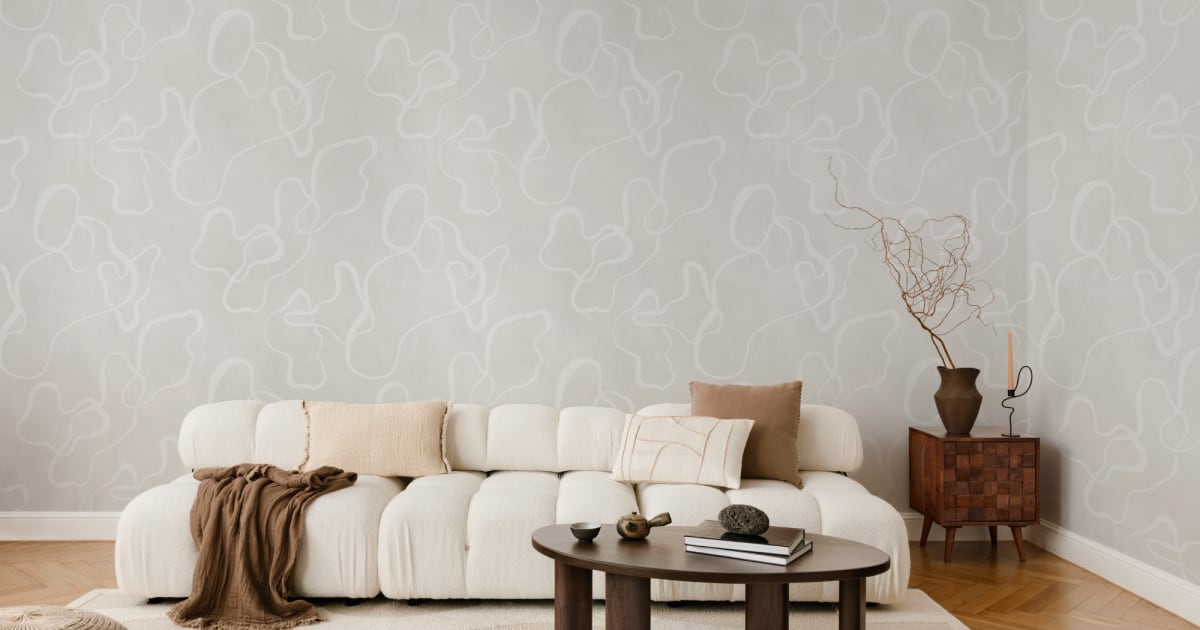 Neutral Abstract Scribble Drawing Mural - Hovia