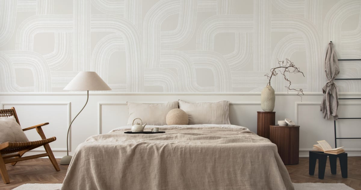 Calming Cream Minimalist Lines Wall Mural - Hovia