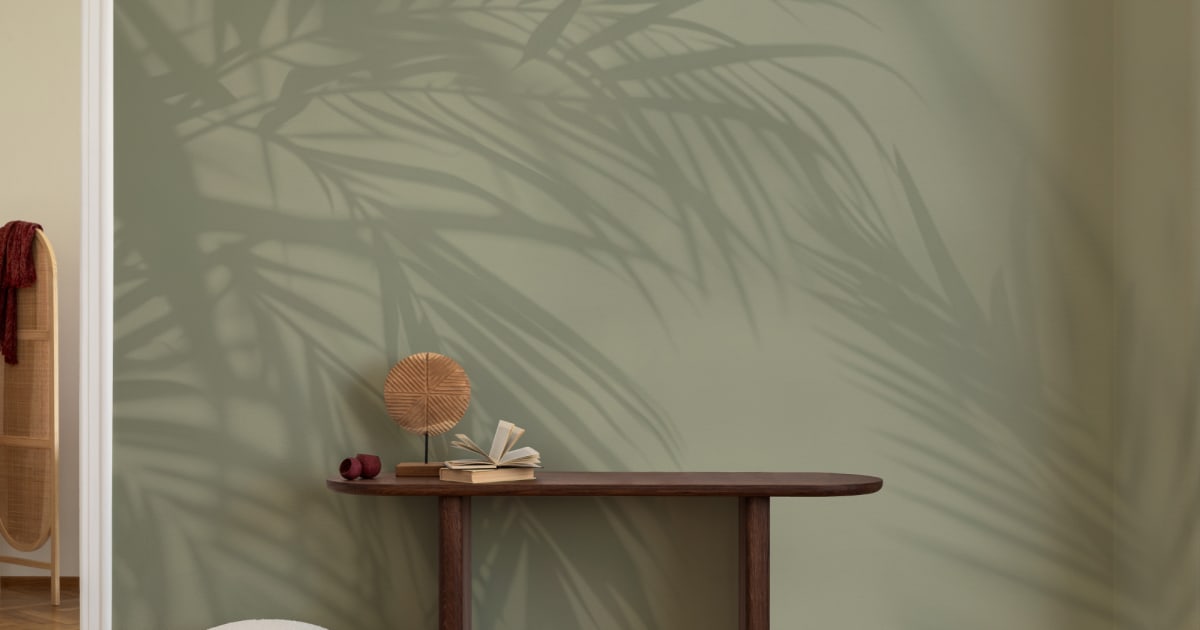 Green Palm Leaf Shadow Mural - Hovia