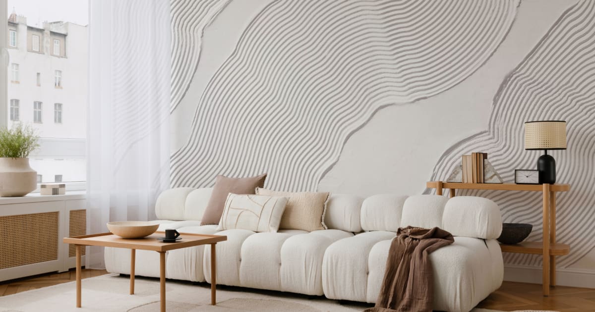 Beige Sculpted Abstract Lines Mural - Hovia