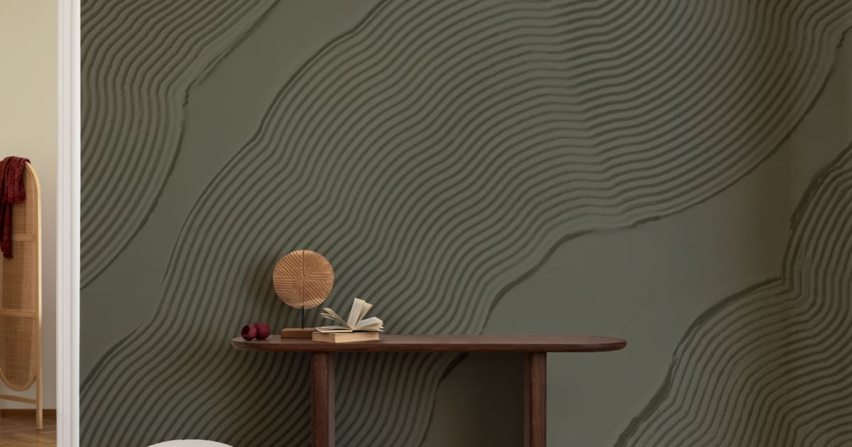 Green Sculpted Abstract Lines Mural - Hovia