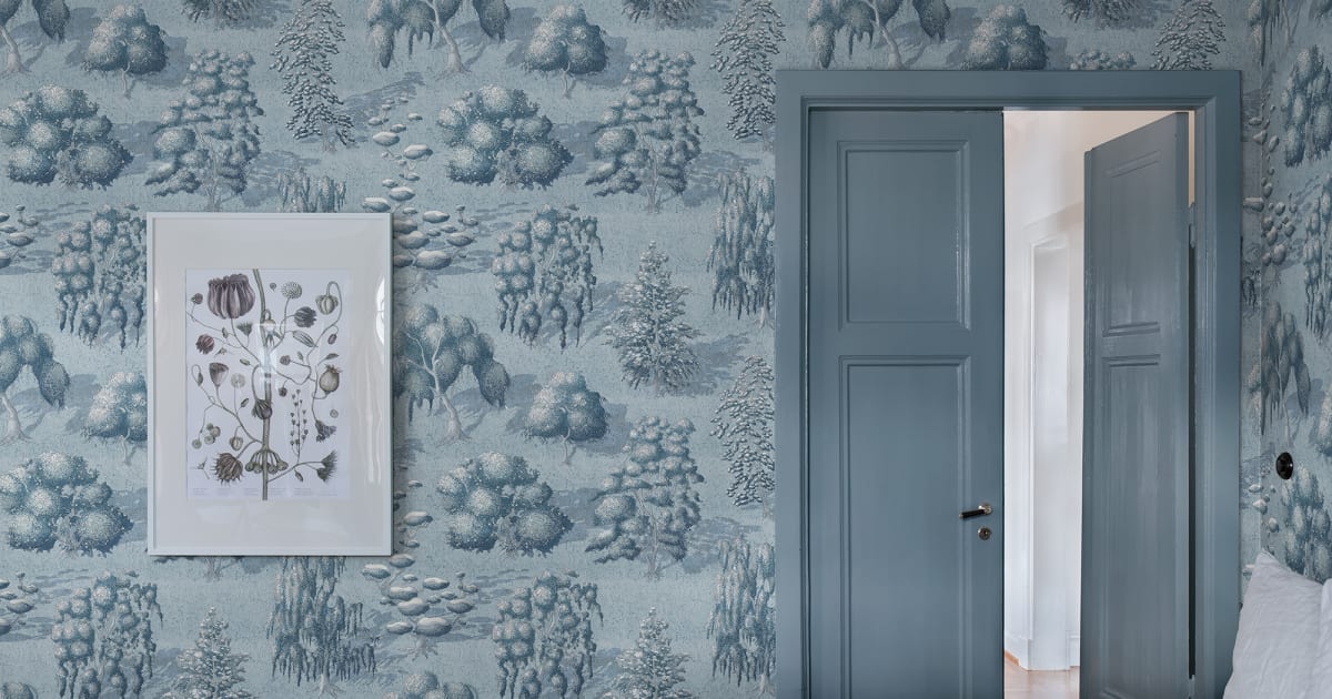 Yggdrasil Forest, Blue Wallpaper – A Frosty Woodland Dream - Rebel Walls