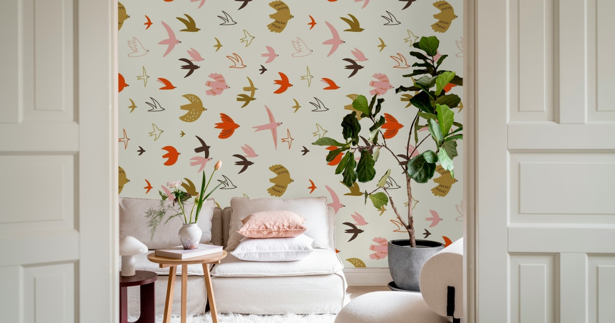 Vliegende Vogels, Roze Behangpapier | Rebel Walls. - Rebel Walls