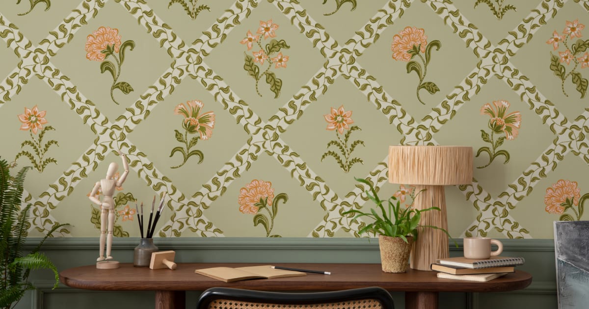 Green Vintage Floral Wallpaper - Hovia - Hovia