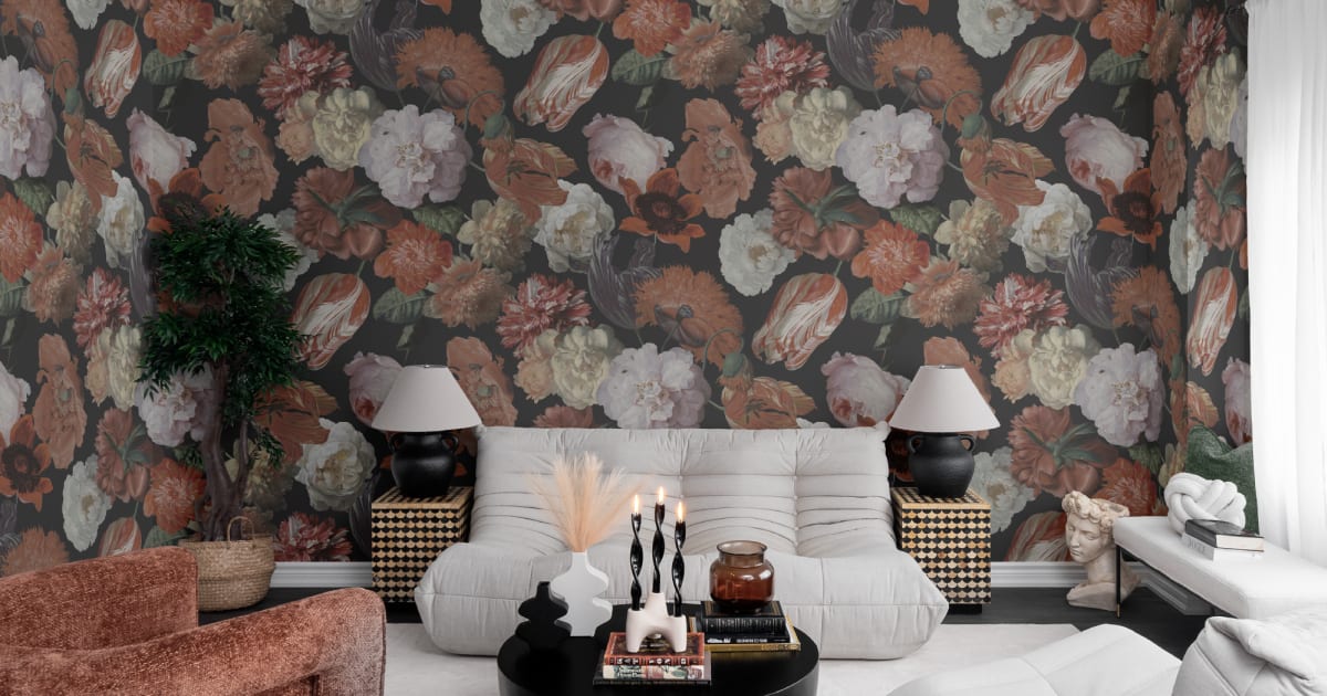 Red Painted Floral Mural - Hovia - Hovia