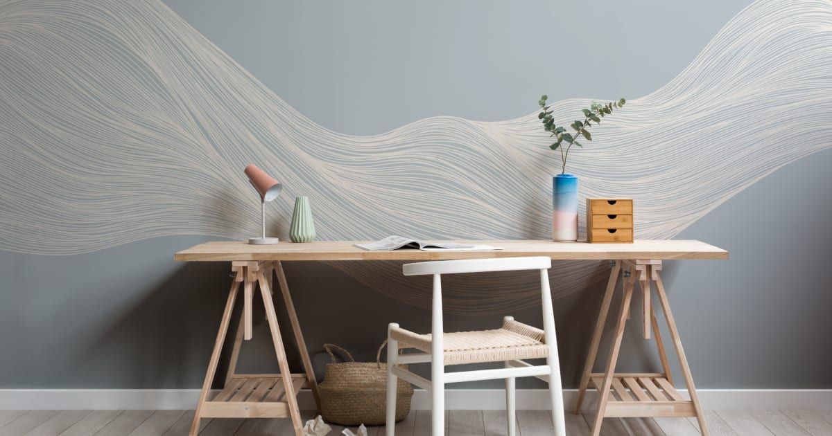 Blue Wavy Line Abstract Wall Mural - Hovia