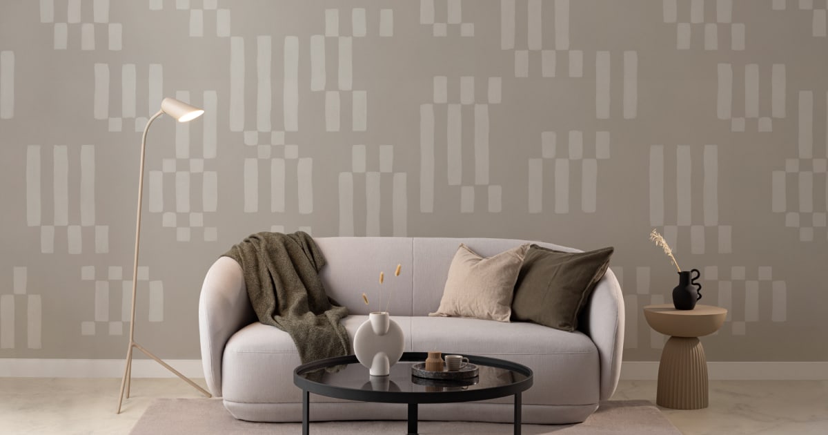 Hand Painted Block Geometric Mural In Beige - Hovia - Hovia