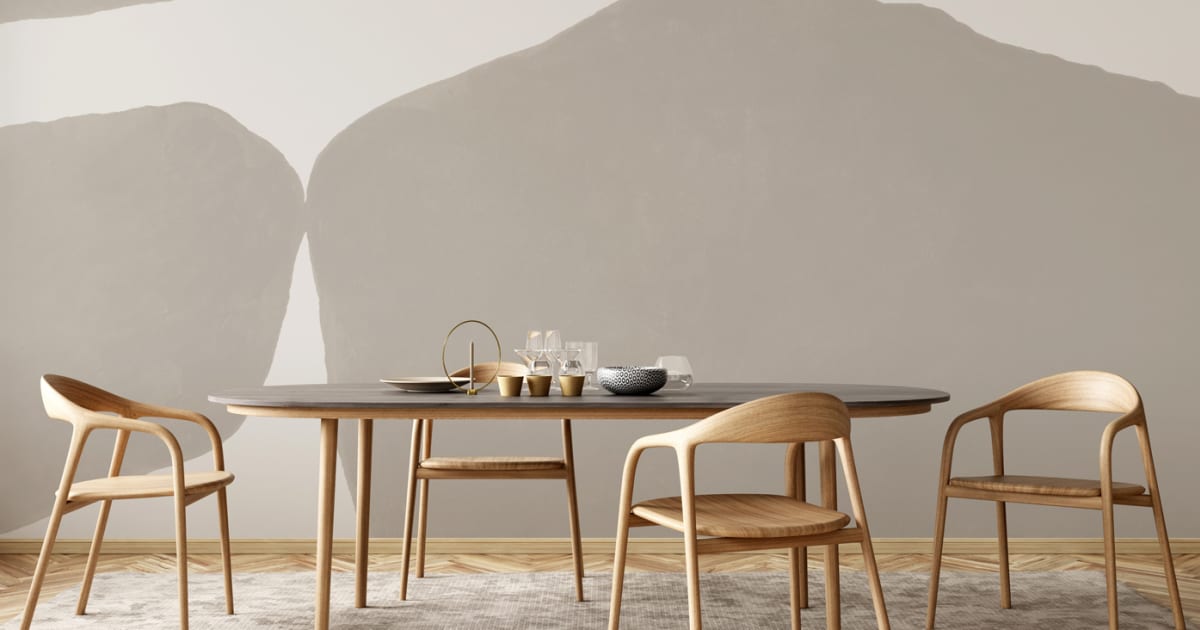 Minimalistinen Abstrakteja Muotoja Seinämaalausta Beige, Jossa On ...
