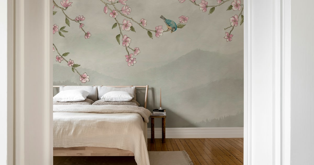 Bird In Tree, Beige | Free Shipping | Rebel Walls - Rebel Walls