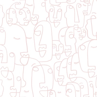 Dusty Pink Line Drawing Face Wallpaper Mural - Hovia