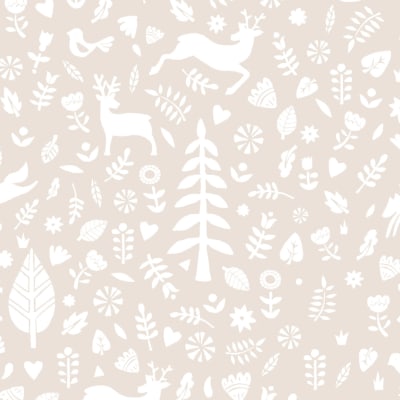 Beige Festive Scandinavian Folk Art Pattern Wallpaper - Hovia