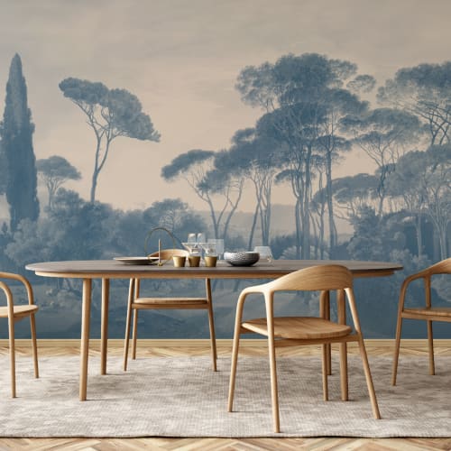 Blue Tivoli Forest Landscape Painting Mural - Hovia