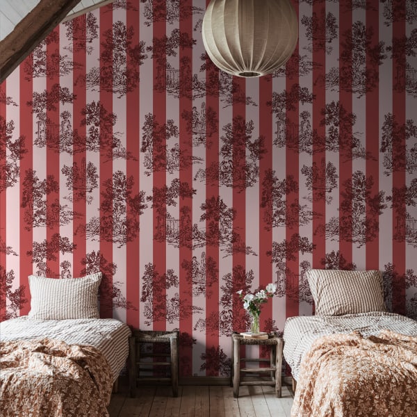 Happy Toile, Raspberry | Rebel Walls