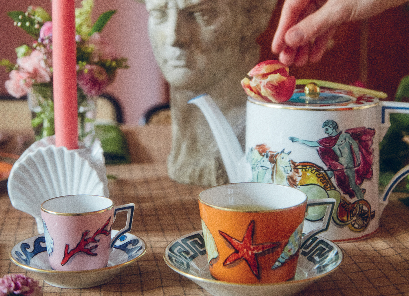 Orange porcelain tea set for two | GINORI 1735