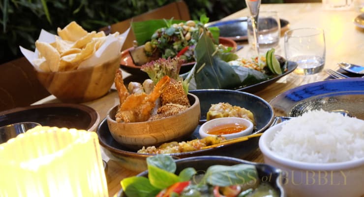 A Glass of Champagne and Thai Cuisine - Glass Of Bubbly