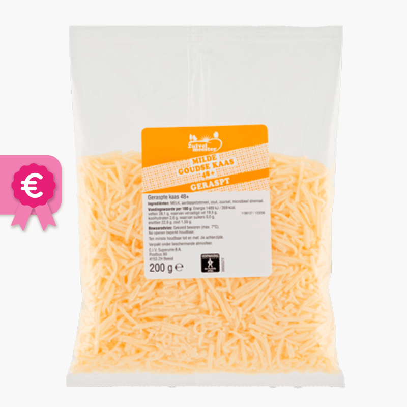 Zuivelmeester Geraspte kaas pittig 48+ 200g online bestellen! | Flink
