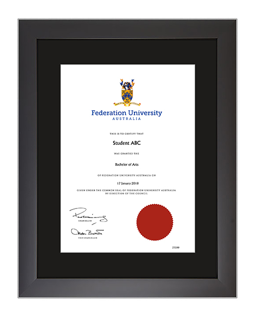 Federation University certificate frame - Modern Black