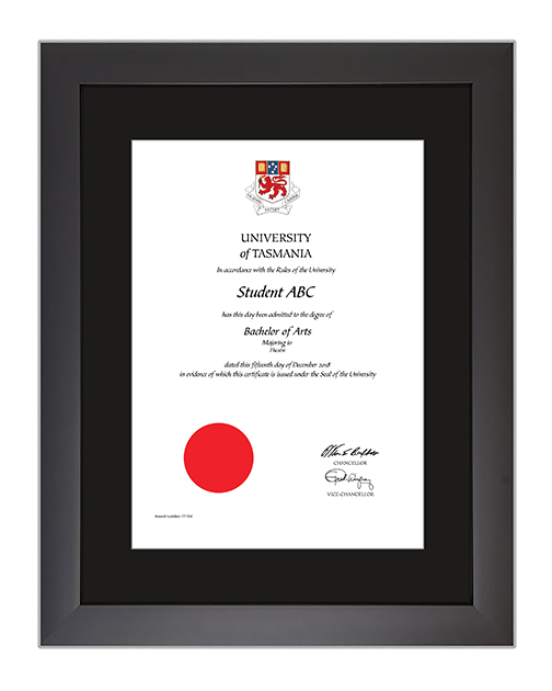 UTas certificate frame - Modern Black