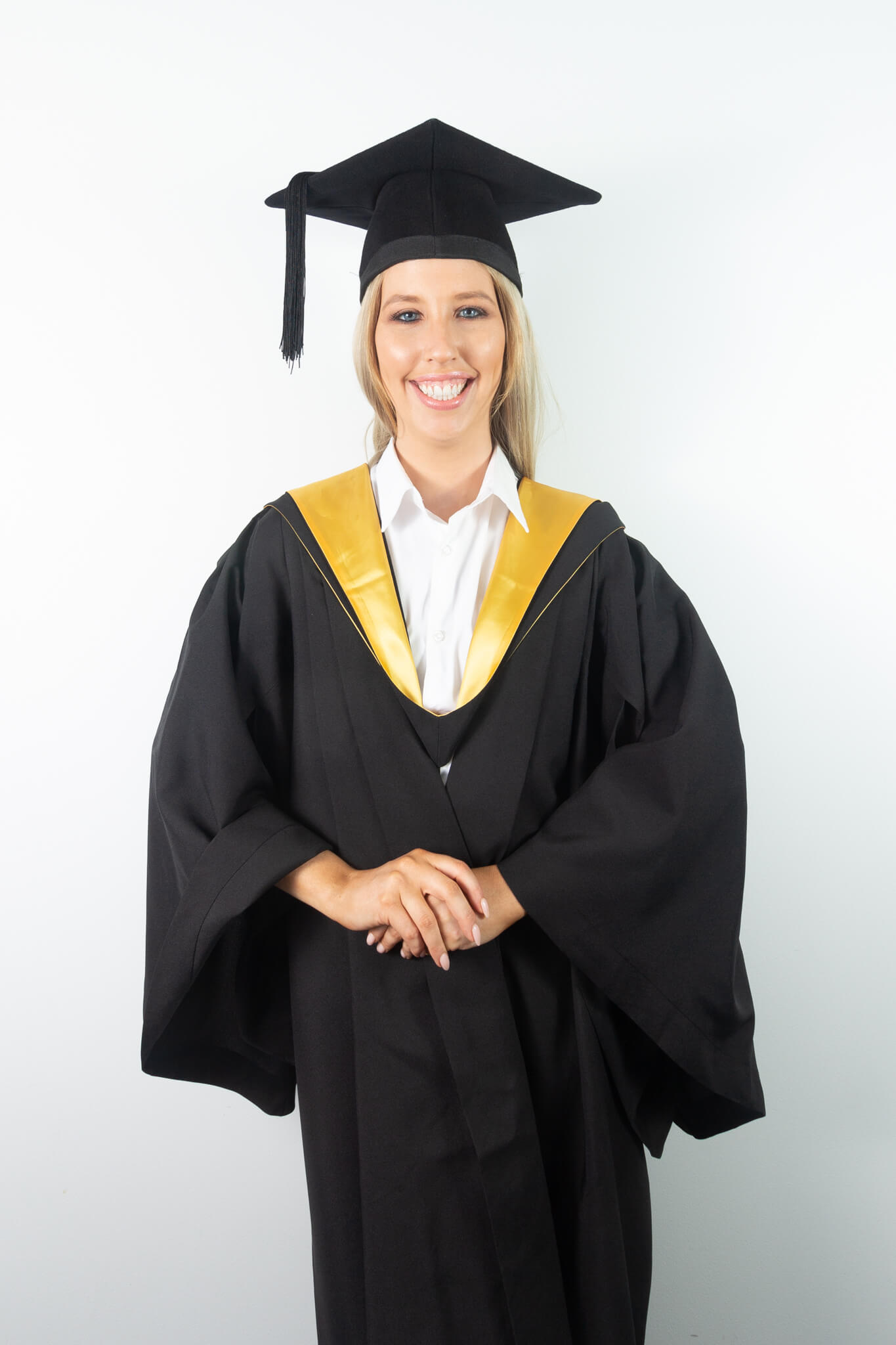 ANU master of business and economics graduation gown set - Front view