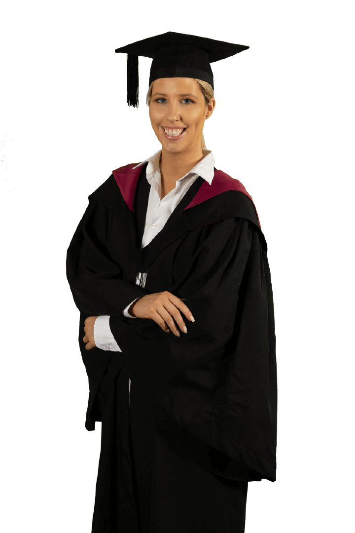 SCU Bachelor of Law graduation gown set - Side view