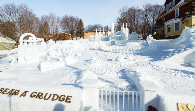 Finished snow sculptures at this winter carnival are beyond cool