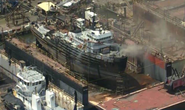 Fire breaks out on docked ship undergoing repairs at east Houston ...