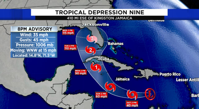 Tropical Depression 9 expected to strengthen with track toward Florida