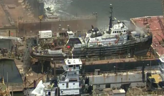 Fire breaks out on docked ship undergoing repairs at east Houston ...